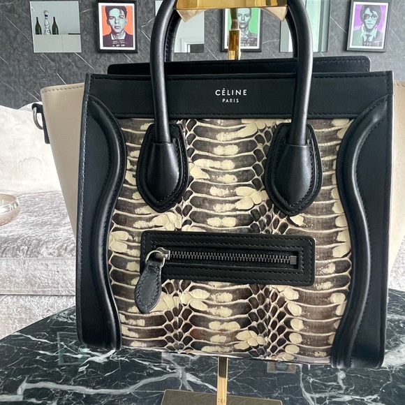 Celine | Bags | Cline Nano Black Python Watersnake Crossbody Luggage ...